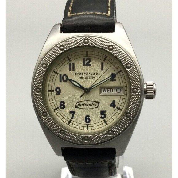 Fossil | Accessories | Fossil Defender Watch Men Silver Tone Day Date ...